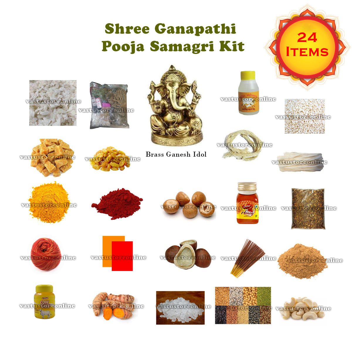 Shree Ganpathi Pooja Samagri Kit, Contains 24 Items Kit for Pooja, Tem ...